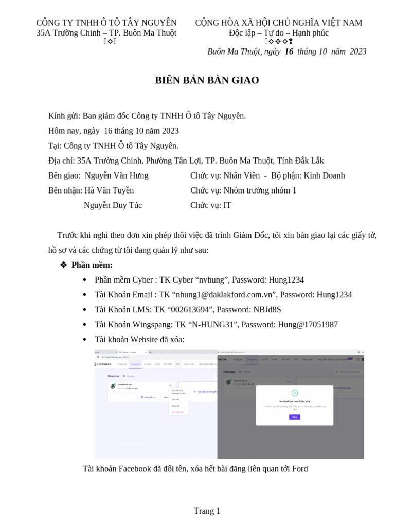 Bien Ban Ban Giao | PDF