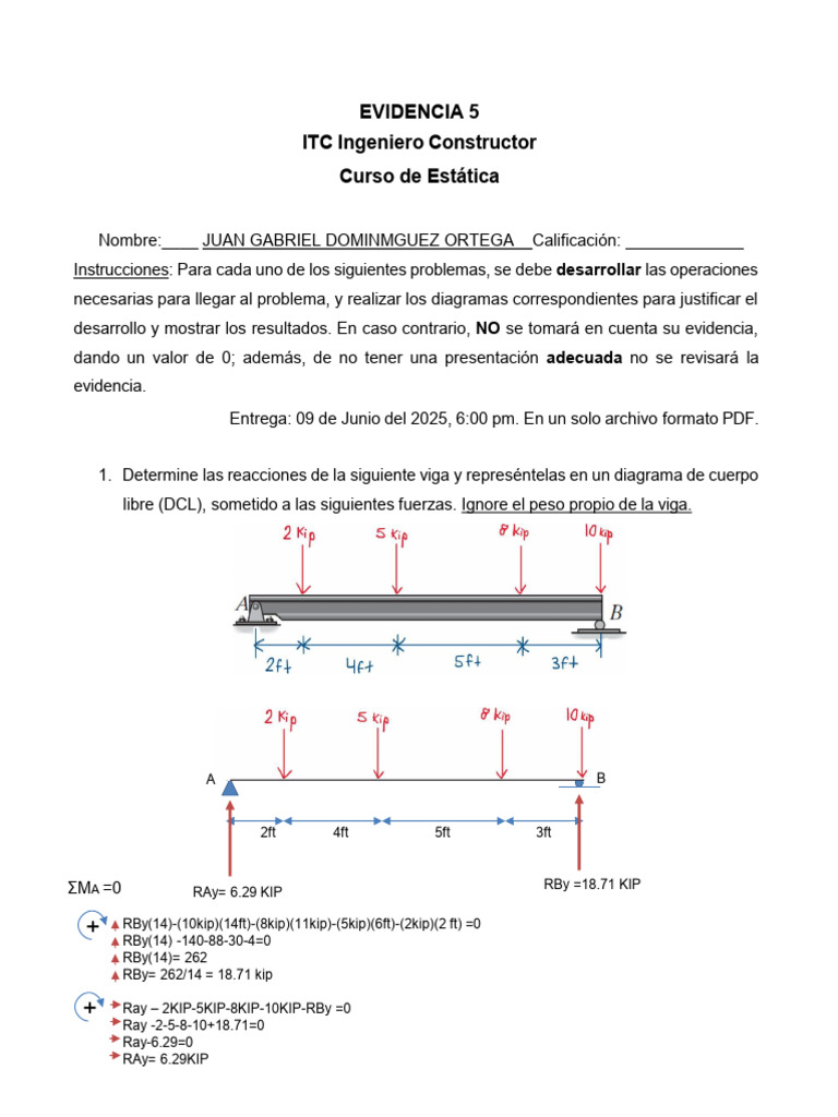 Reacciones en Vigas y Armaduras: Ejercicios de Estática | PDF