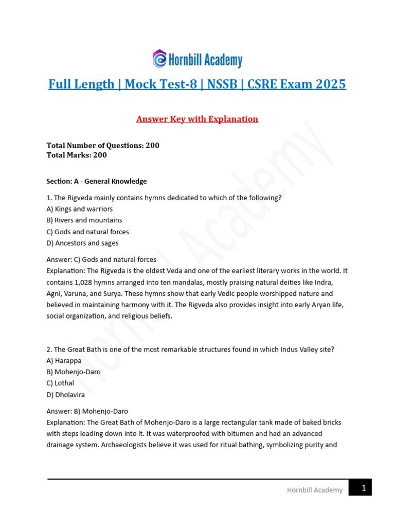NSSB 2025 Mock Test Answer Key | PDF | Red Blood Cell | Ph