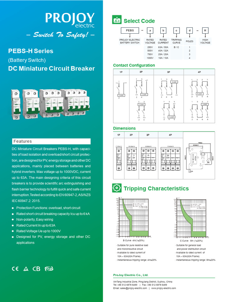 Solar Breaker DC Projoy 2p 500v 16 20 25 32 40 50 63a | PDF ...