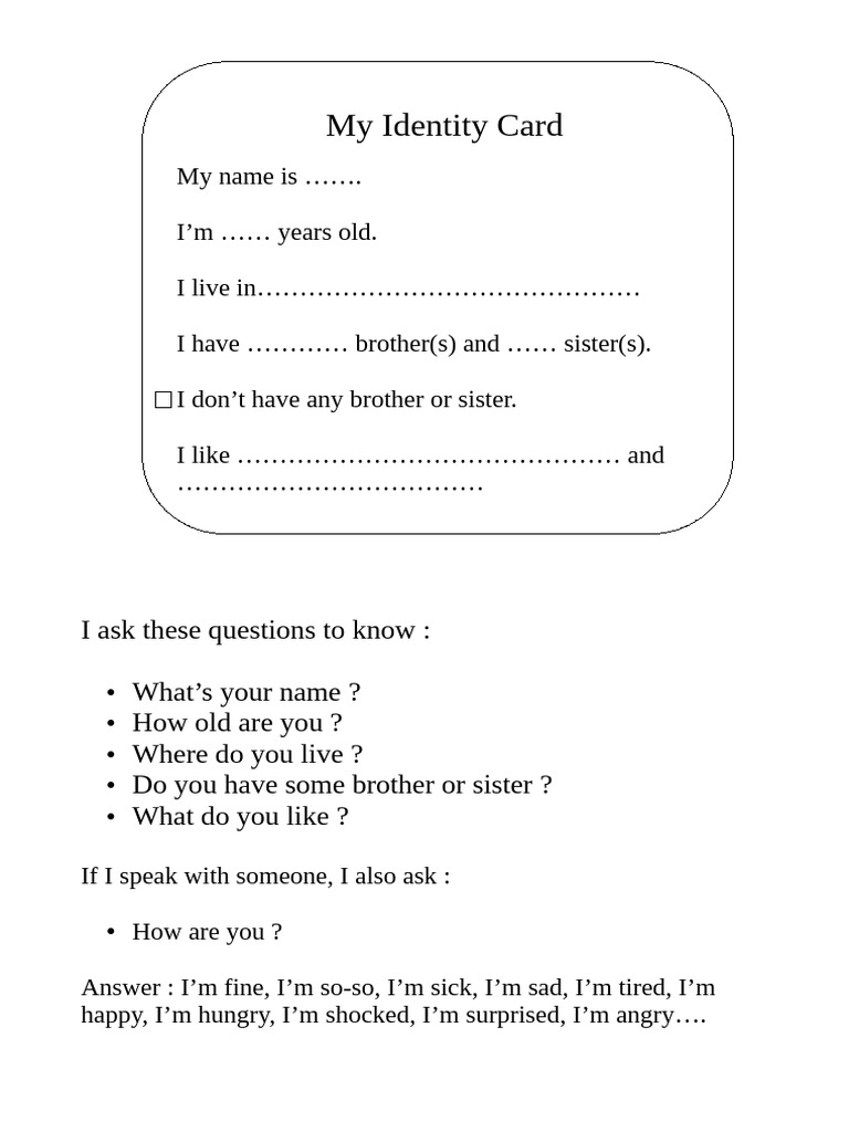 Personal Identity Card Template | PDF