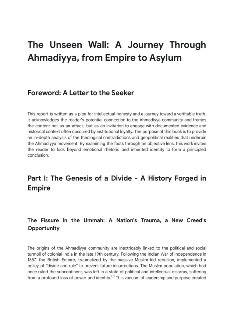 The Unseen Wall - A Journey Through Ahmadiyya, From Empire To Asylum ...
