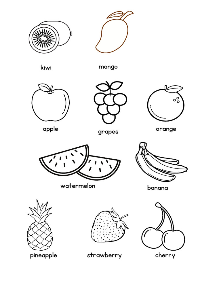 Yellow Illustrative Fruits Coloring Worksheet | PDF