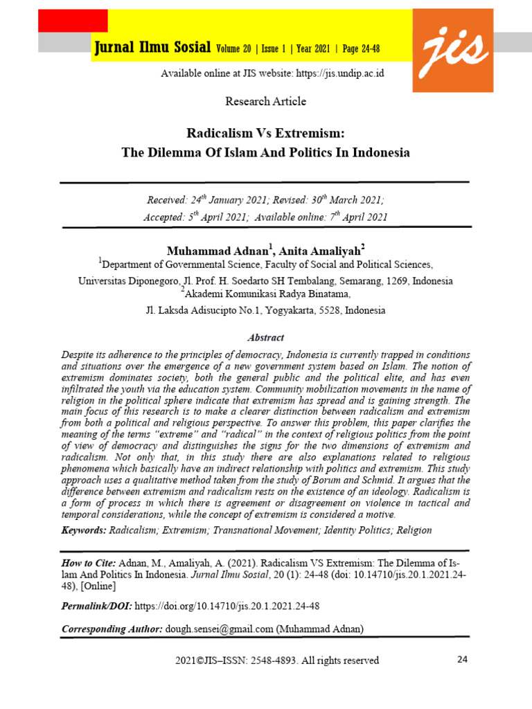 Radicalism and Extremism in Indonesian Politics | PDF | Extremism | Pan ...