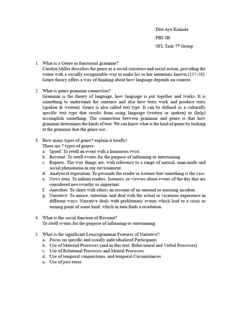 DitaAK-SFL 7th Group | PDF | Genre | Narrative