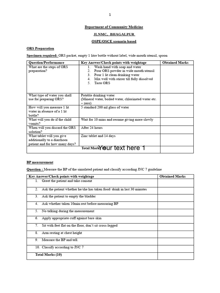 OSPE Checklist Based Student | PDF | Measurement | Medical Specialties