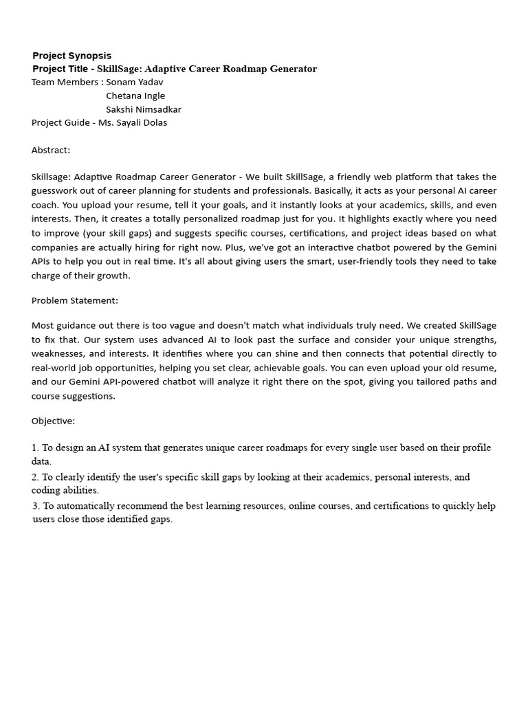 SkillSage - Adaptive Career Roadmap Generator | PDF | Computing