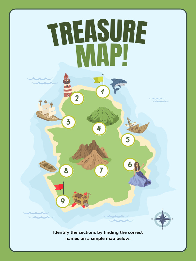 Treasure Map Worksheet Green and Blue Educational Style | PDF