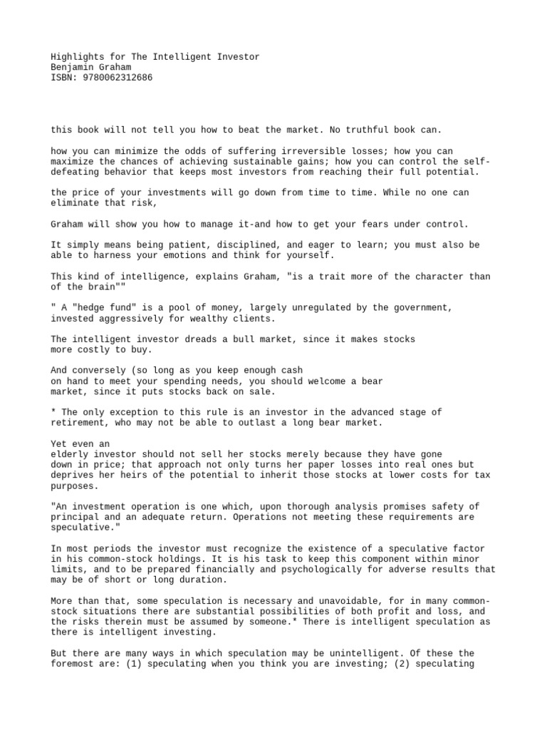 Key Insights from The Intelligent Investor | PDF | Bonds (Finance ...