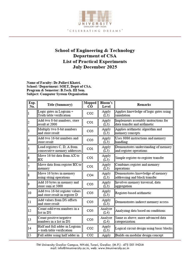 Experiment 1 List CSO Juldec2025 | PDF | Arithmetic | Computing