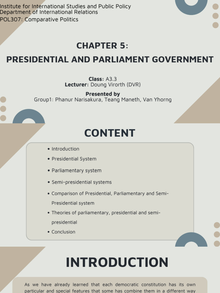G1-Ch5 Presidential and Parliamentary System | PDF