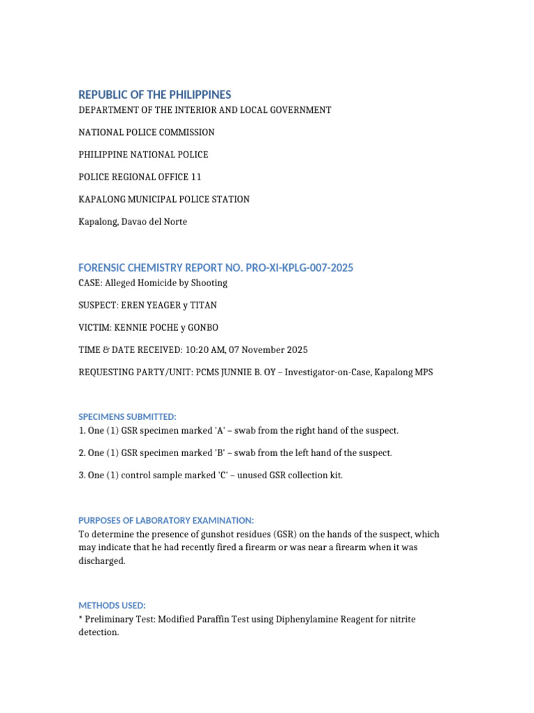 GSR Examination Report Kapalong | PDF