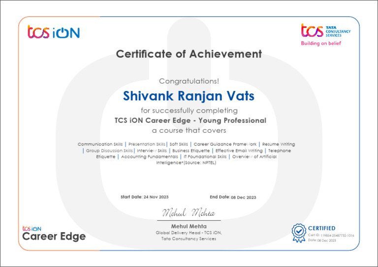 Shivank Vats Tcs Ion | PDF