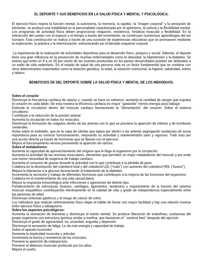 Beneficios del Deporte en Salud Física y Mental | PDF | Especialidades ...