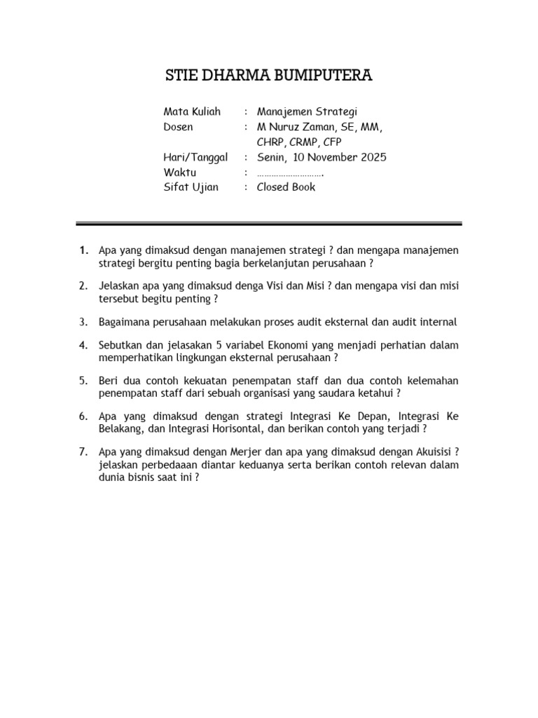 Soal UTS Manaj Strategi | PDF