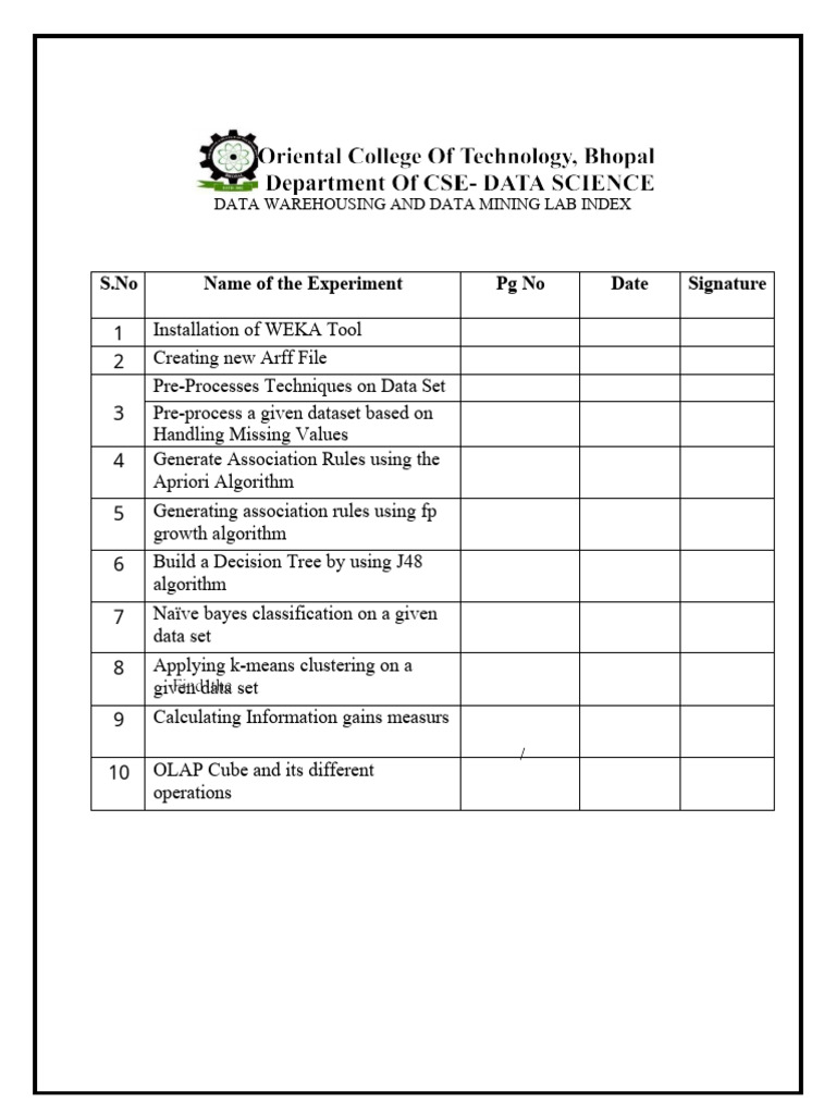 Data Warehousing and Data Mining Lab (1)_removed_removed | PDF | Data | Information Technology ...