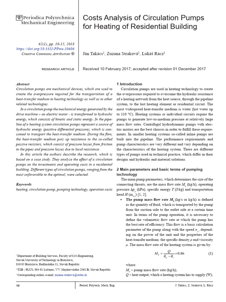 Costs Analysis of Circulation Pumps For | PDF | Pump | Heat Transfer