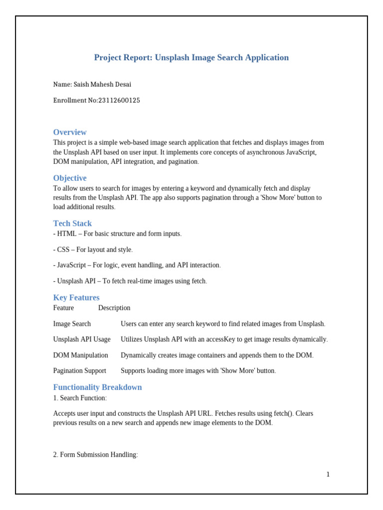 Unsplash Image Search Application Report | PDF | Document Object Model ...