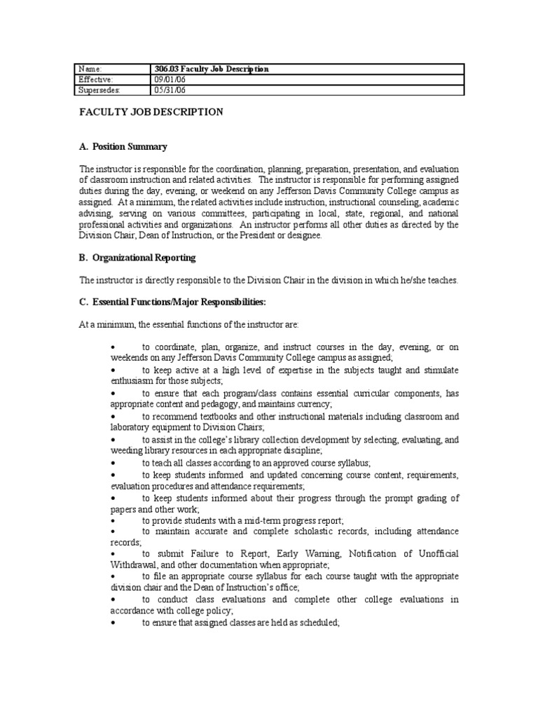 Faculty Job Description Overview | PDF