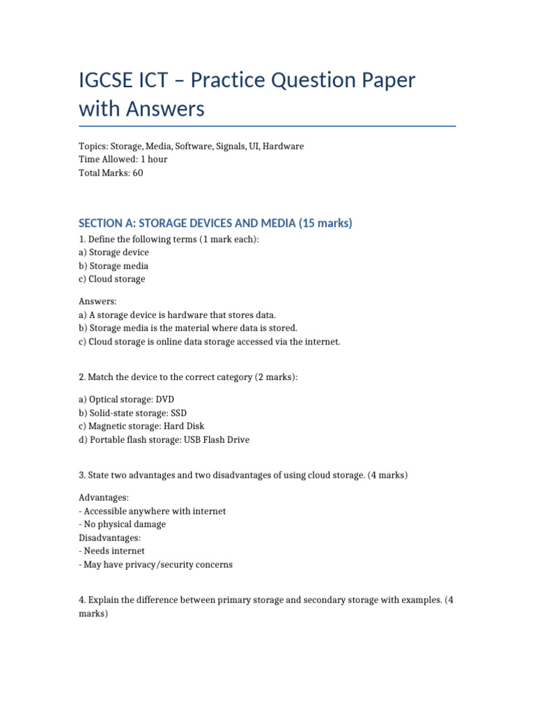 ICT Question Paper With Answers | PDF | Computer Data Storage | Graphical User Interfaces