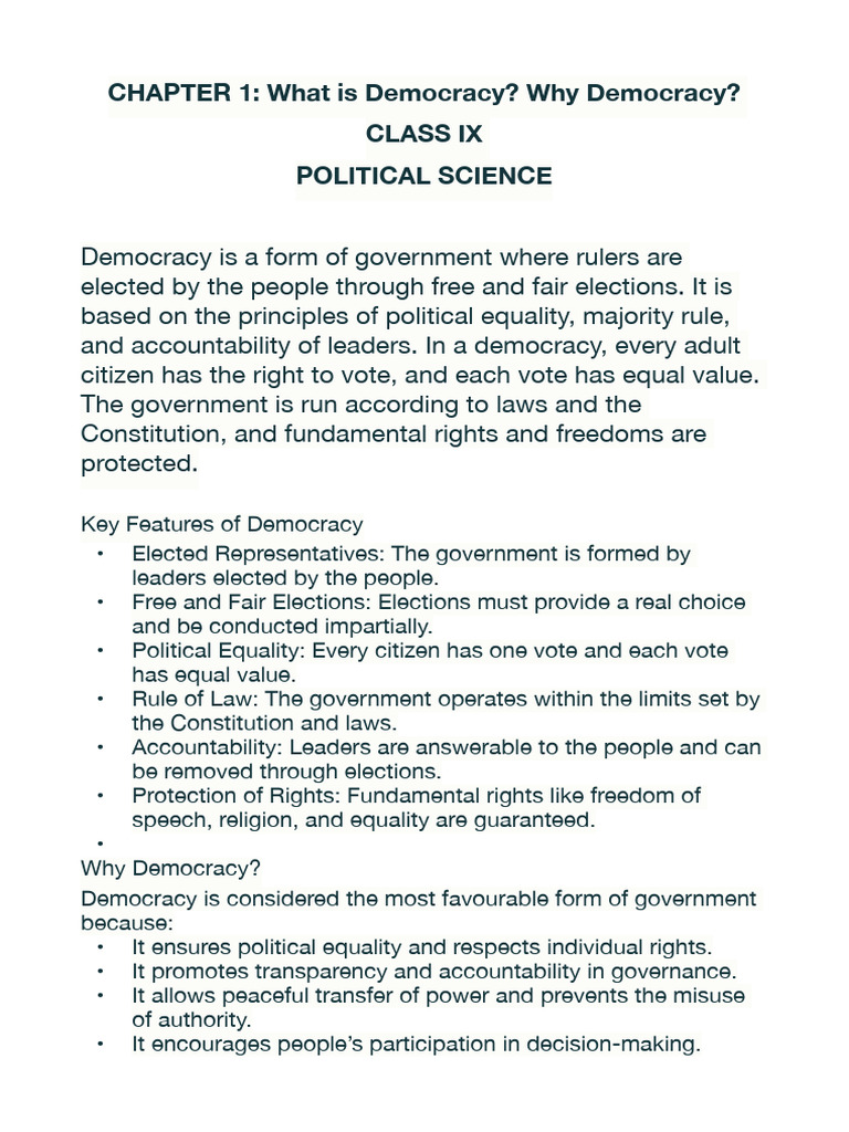 Understanding Democracy: Key Features & Challenges | PDF | Democracy ...