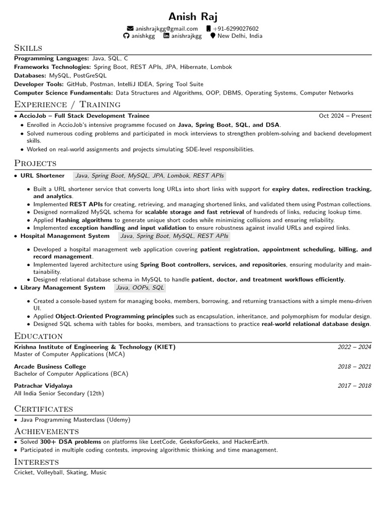 Anish Resume Compressed | PDF | Databases | Java (Programming Language)
