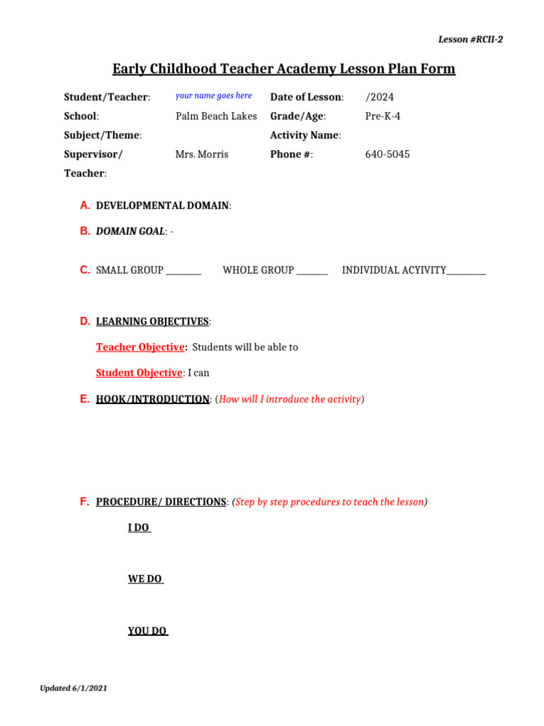 Rcii-2 - Literacy Lesson Plan Ecta - Template | PDF