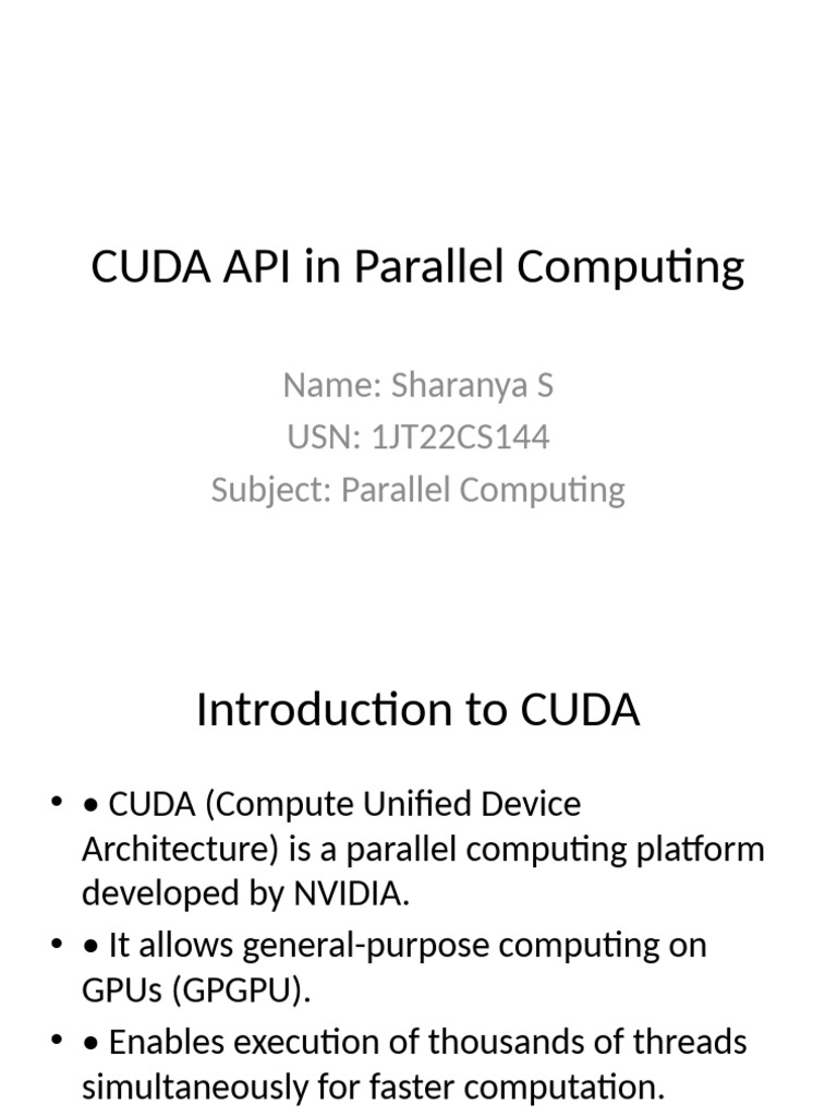 CUDA API in Parallel Computing SharanyaS Updated | PDF