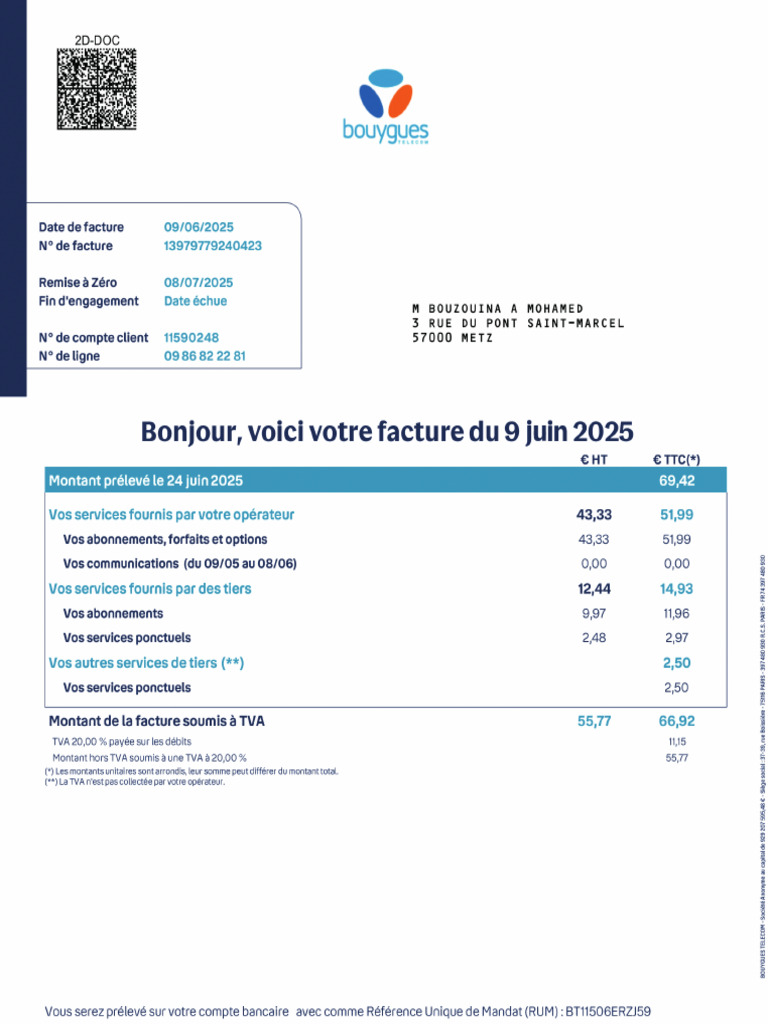 Facture Internet Bouygues Telecom | PDF