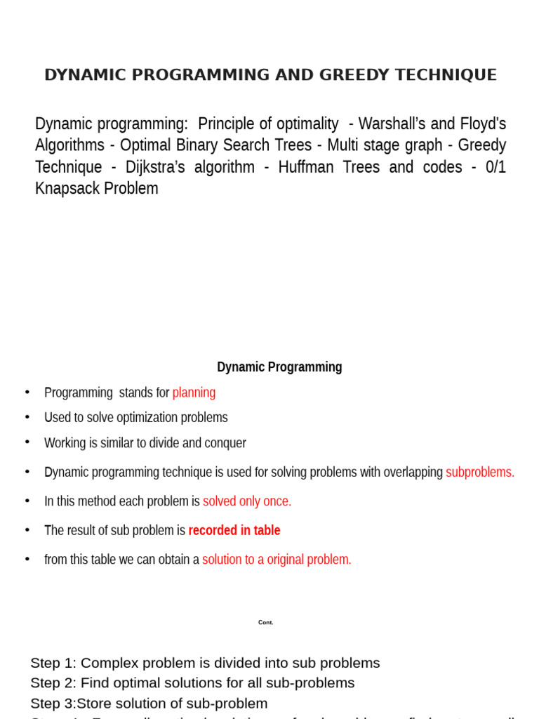 Unit III - Dynamic Programming and Greedy Technique | PDF | Dynamic Programming | Combinatorics
