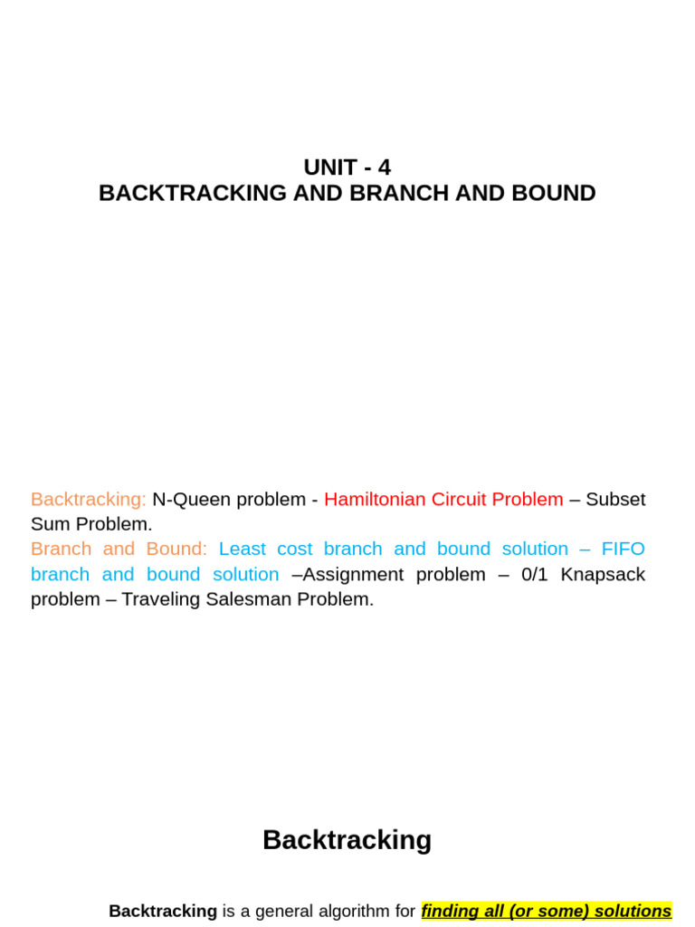 Unit IV - Backtracking and Branch and Bound | PDF | Vertex (Graph Theory) | Computational ...