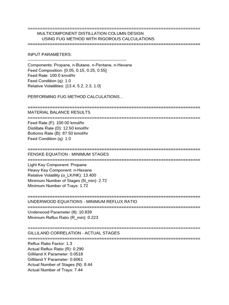 Results of Distillation Column Design | PDF | Distillation | Unit ...