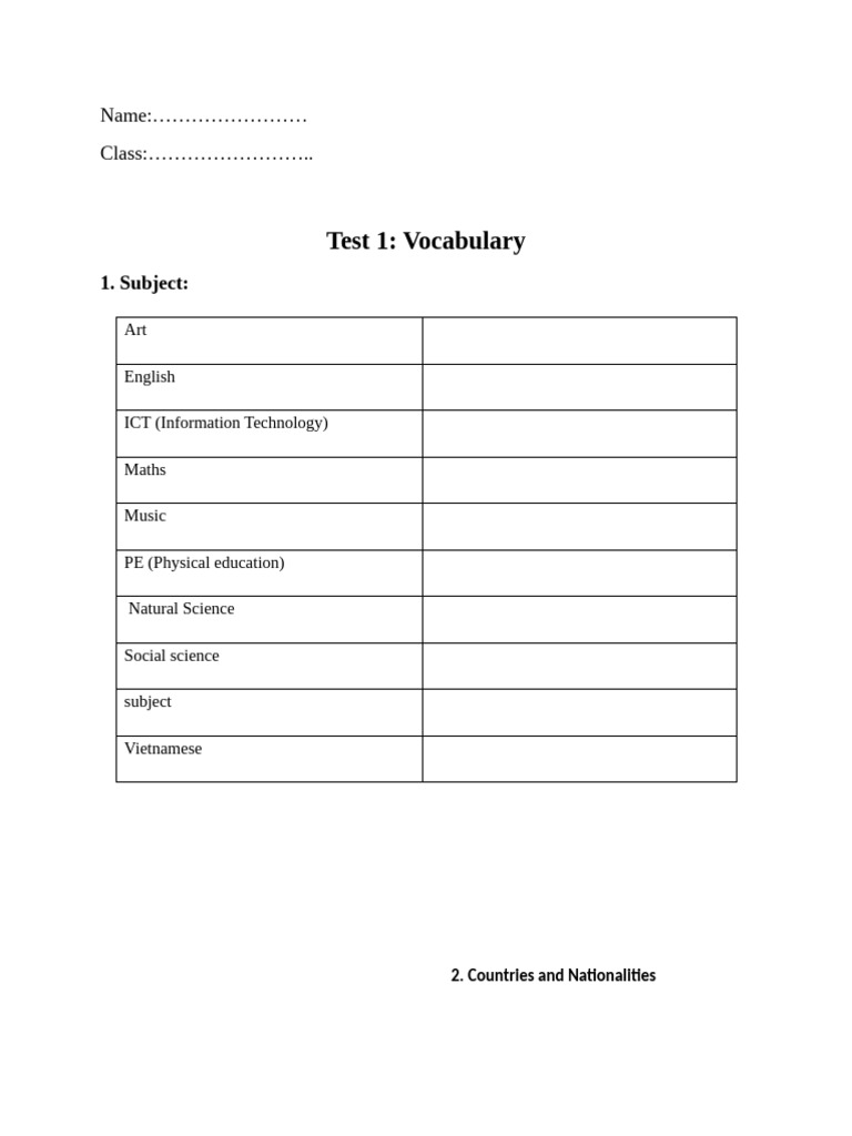 5a Test Vocabulary | PDF