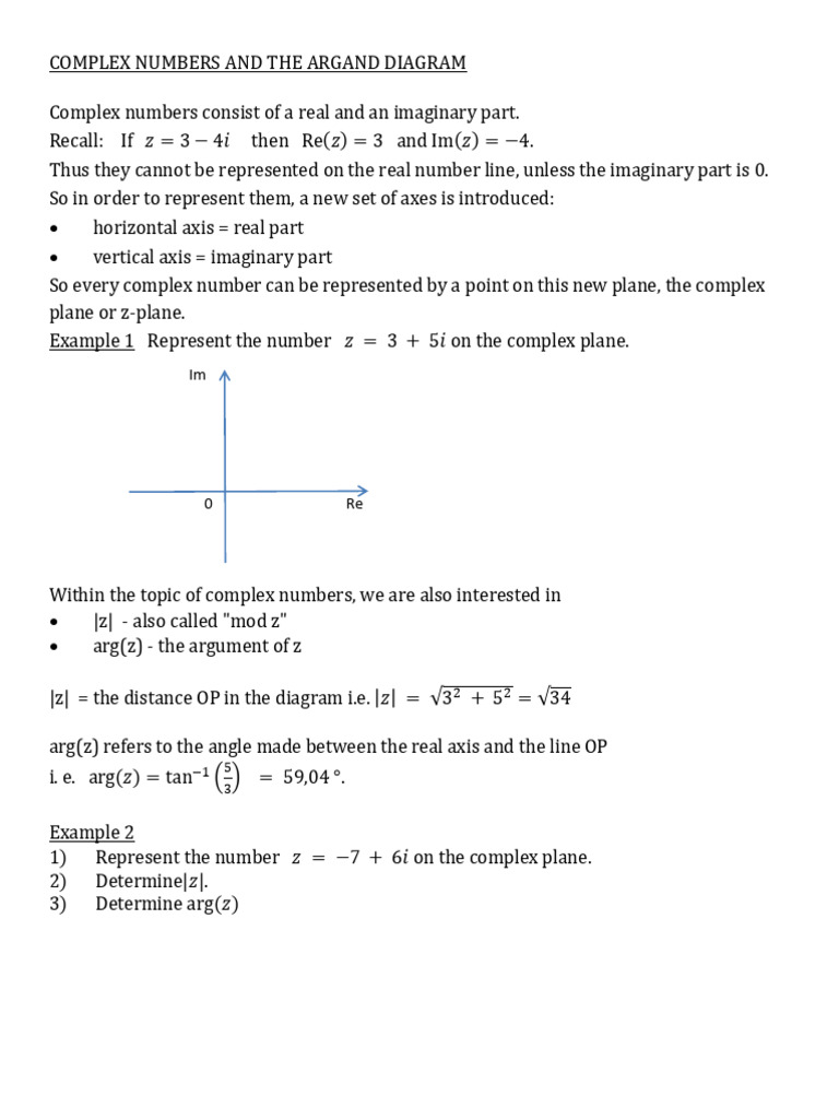 Complex Numbers and the Argand Diagram | PDF