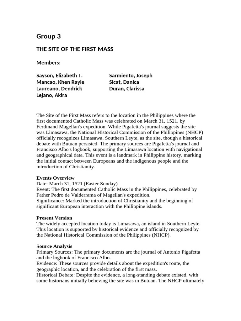 First Mass Site in the Philippines | PDF | Narrative | Historiography