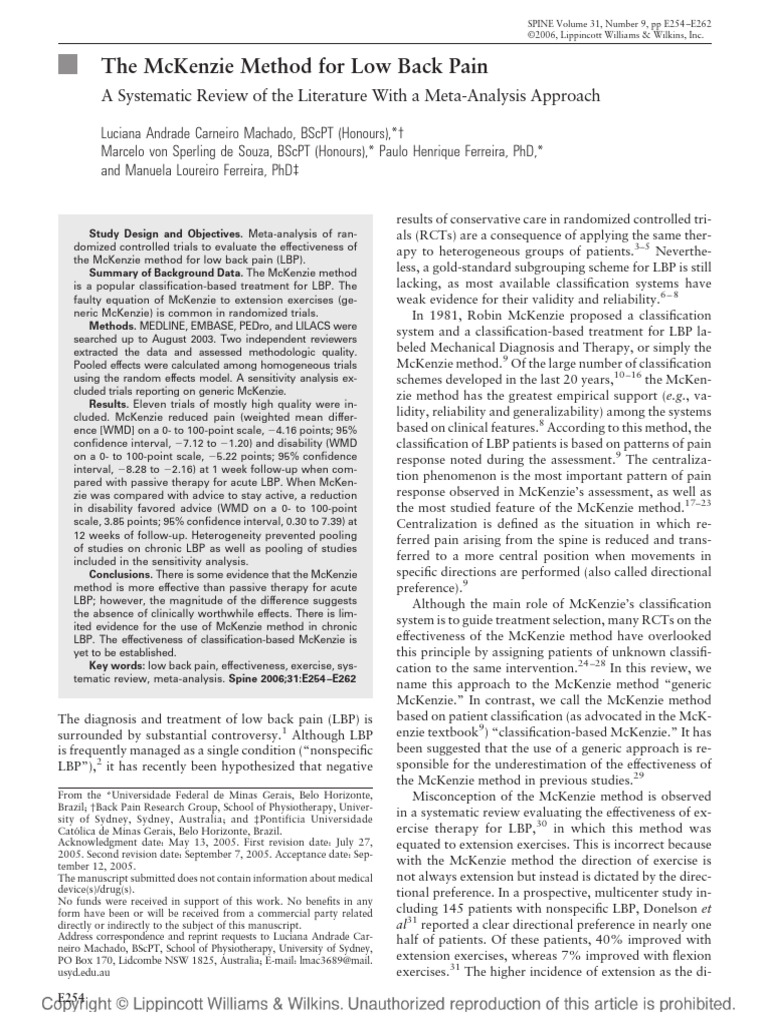 McKenzie Method for Low Back Pain Review | PDF | Meta Analysis | Pain