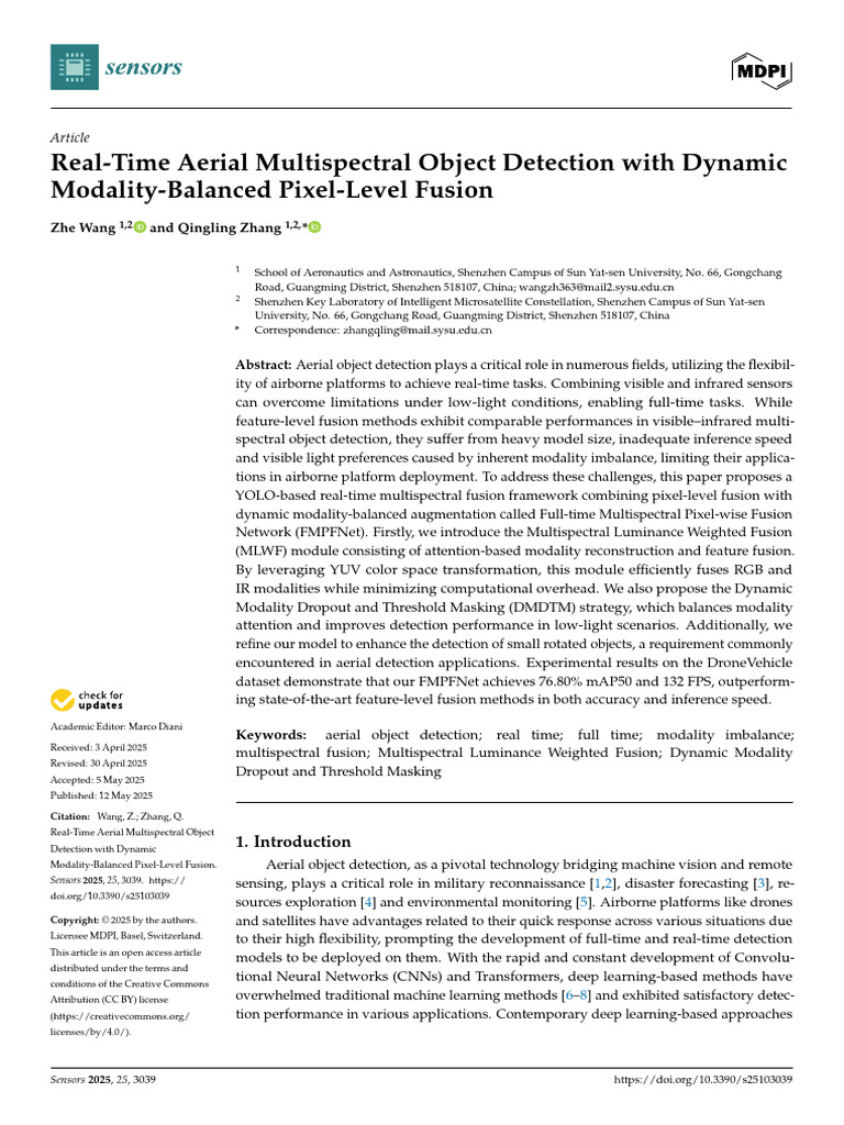 Real-Time Aerial Multispectral Object Detection With Dynamic | PDF | Infrared | Rgb Color Model