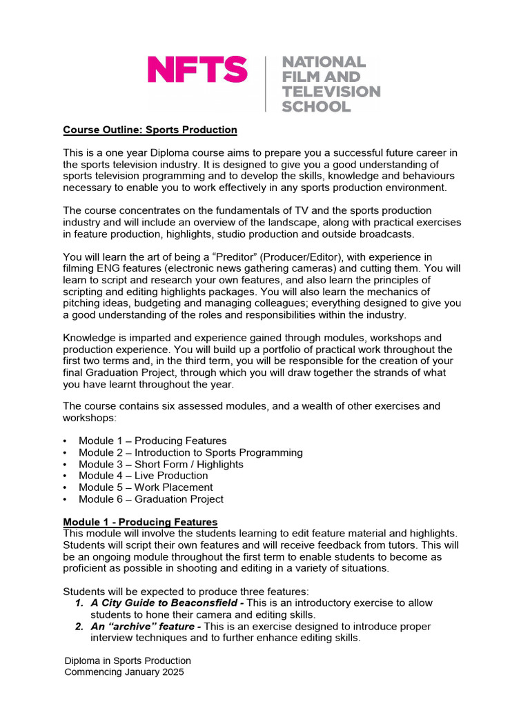 sports_production_dip_course_outline_2025 | PDF | Learning
