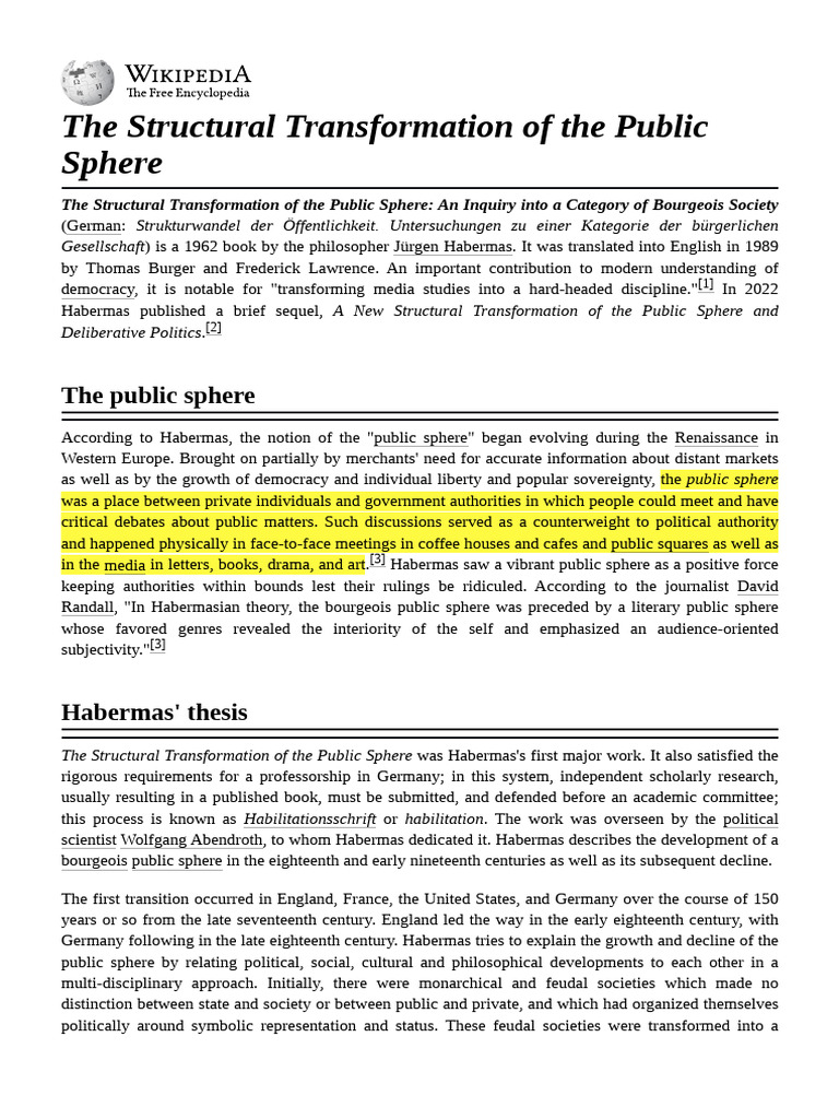 The Structural Transformation of the Public Sphere | PDF | Liberal Arts Education | Political ...