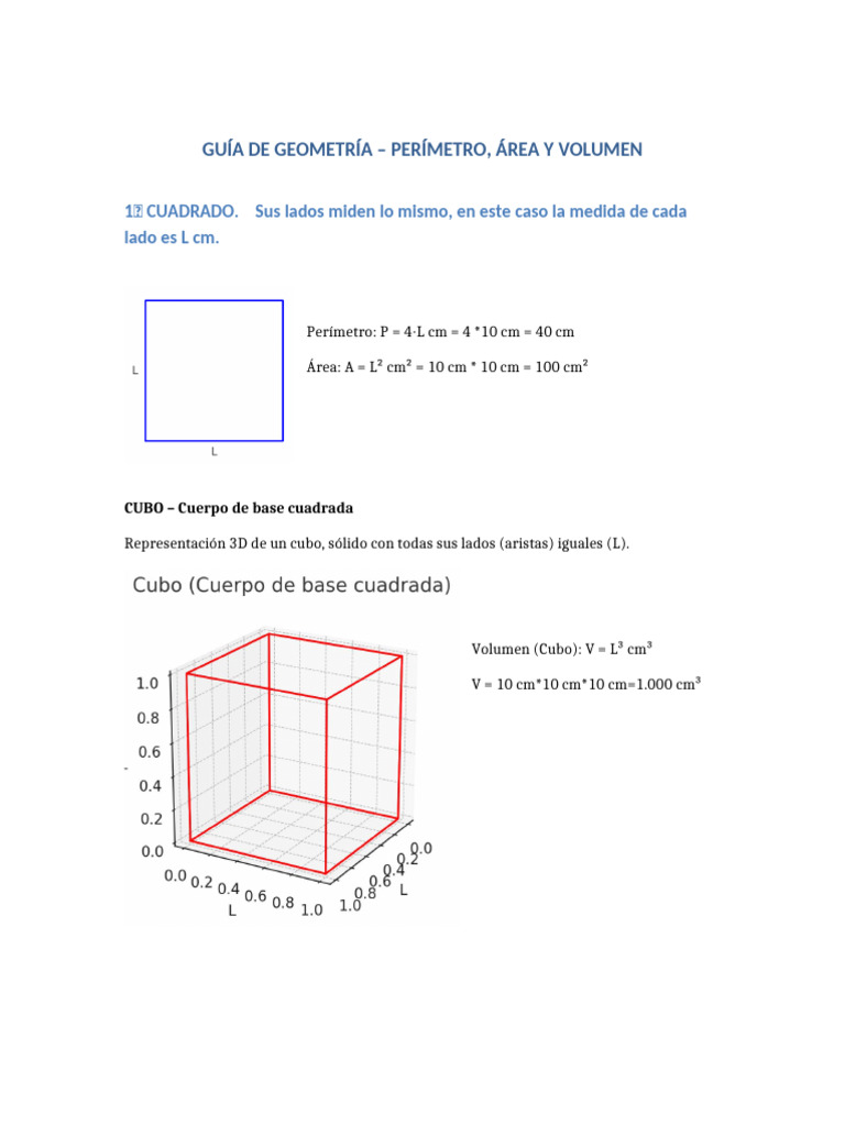 Guía de Geometría: Perímetro y Volumen | PDF