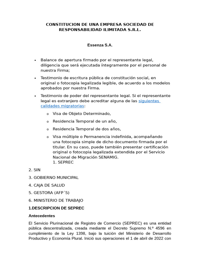 Constitucion de Una Empresa Sociedad de Responsabilidad Ilimitada S | PDF