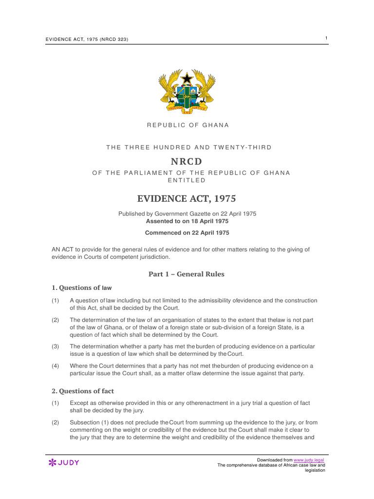 Evidence Act, 1975 | PDF | Burden Of Proof (Law) | Evidence (Law)
