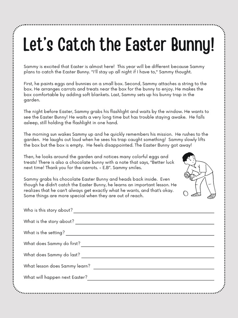 How To Catch The Easter Bunny Reading Comprehension Worksheet For ...