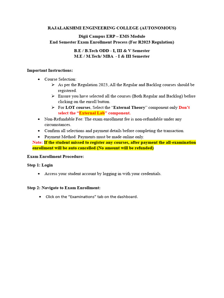End Semester Exam Enrollment Process (for R2023 Regulation Students) | PDF