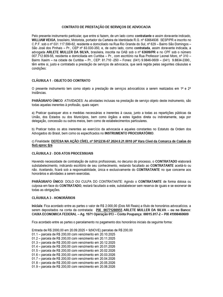 Contrato Prest Serviços WILLIAM | PDF | Advogado | Justiça