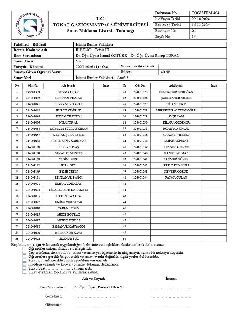 1. Tüm Liste (Vize) | PDF