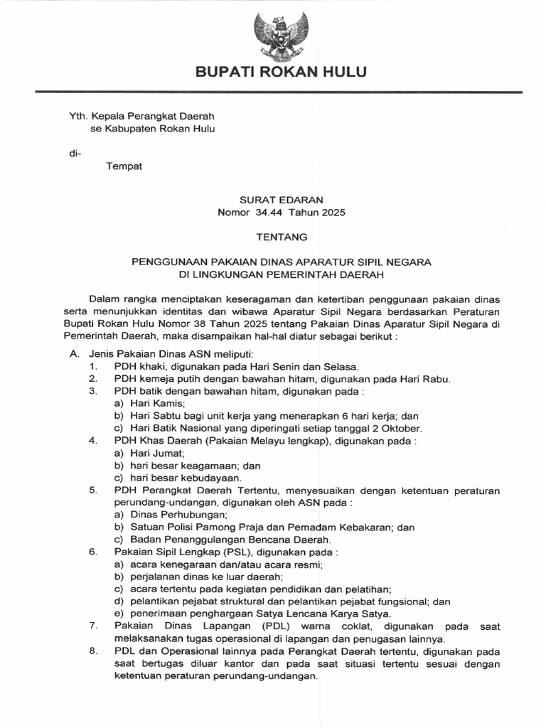 Surat Edaran Pakaian Dinas | PDF