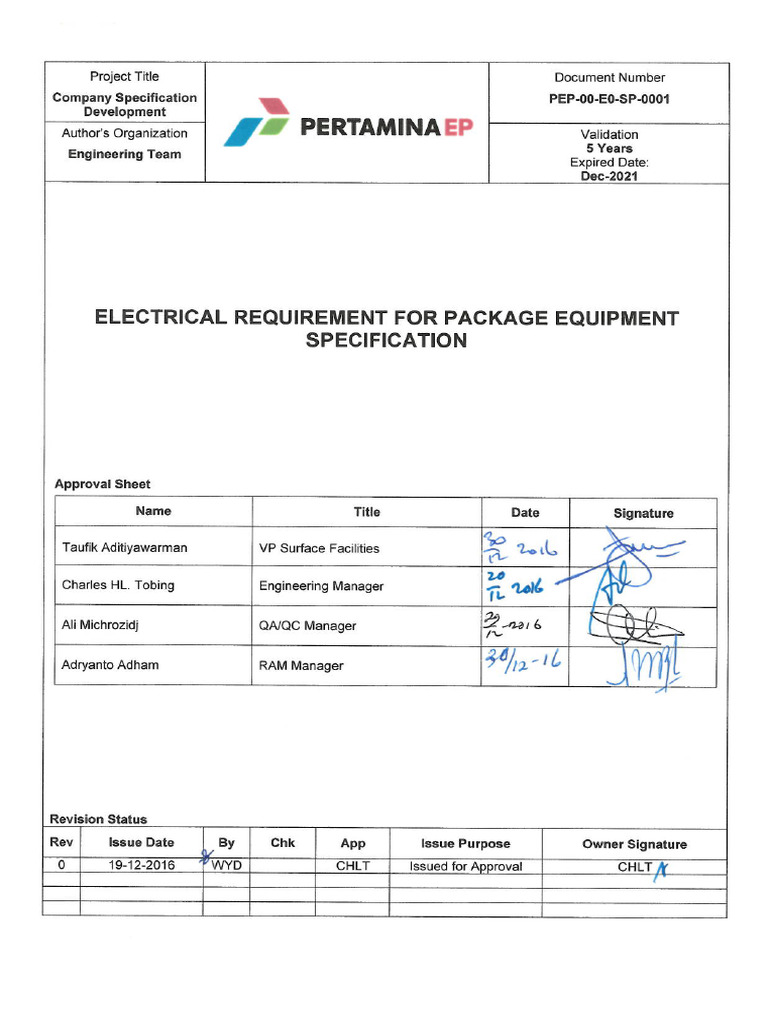 PEP-00-E0-SP-0001 Electrical requirement for package equipment ...
