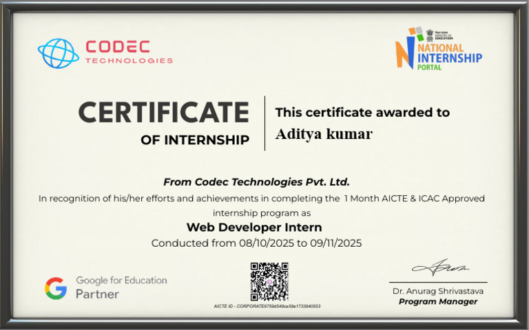 Internship Certificate 2 | PDF
