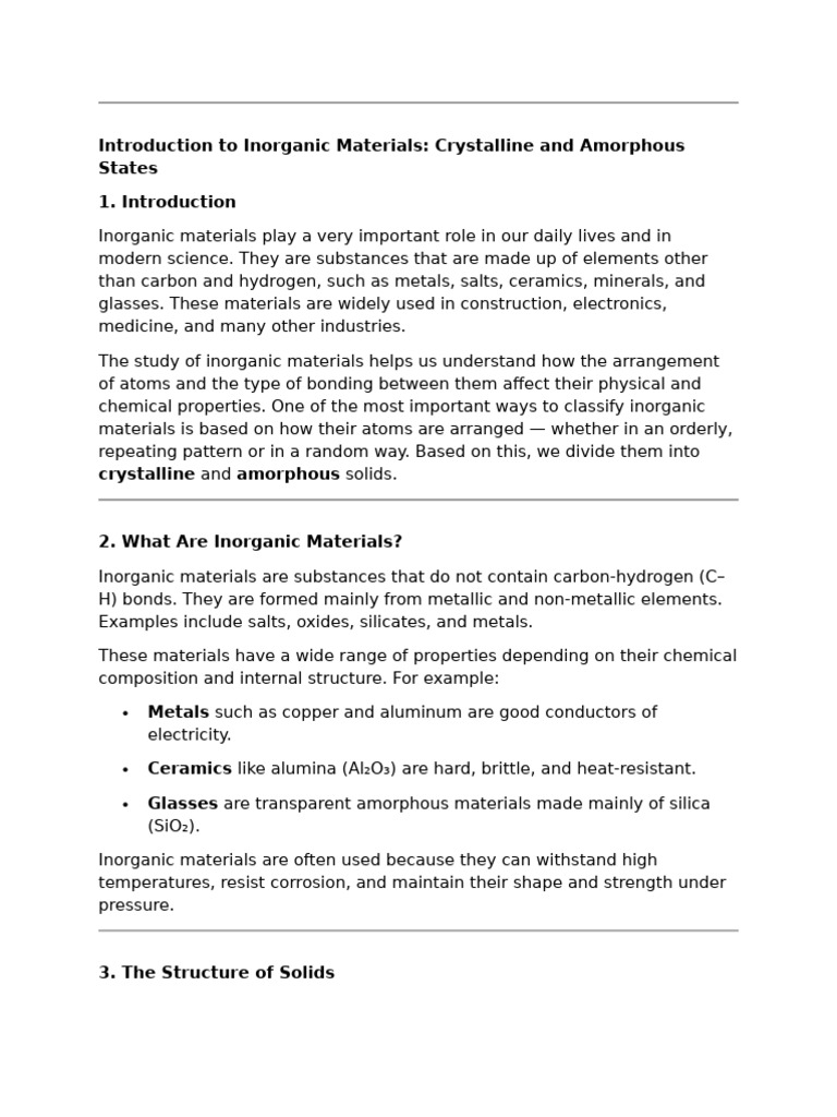 Introduction To Inorganic Materials: Crystalline and Amorphous States ...
